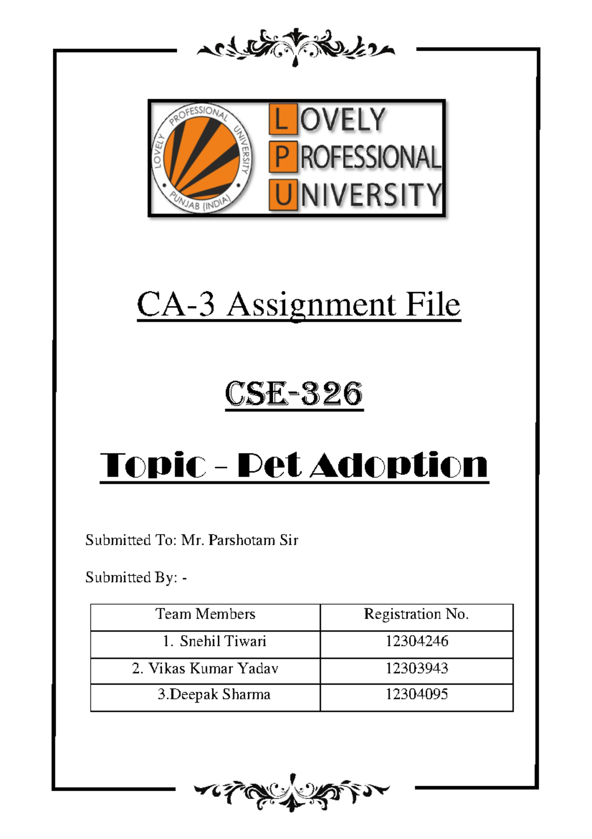 RK23KYB52 Project CSE326 finalsubmission - CA-3 Assignment File CSE- 326 Topic - Pet Adoption ...
