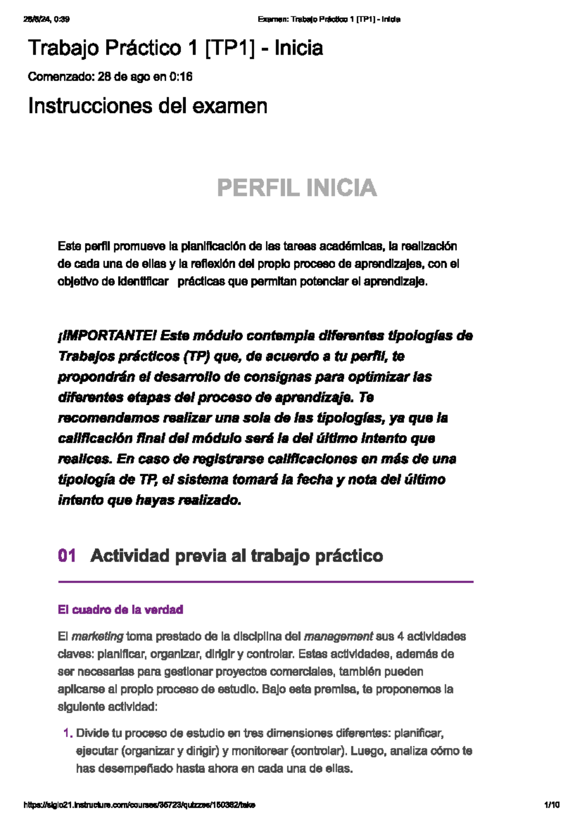 Tp 1 marketing - Tp aprobado - 0:39 Examen: Trabajo Práctico 1 Inicia Trabajo Práctico 1 Inicia ...