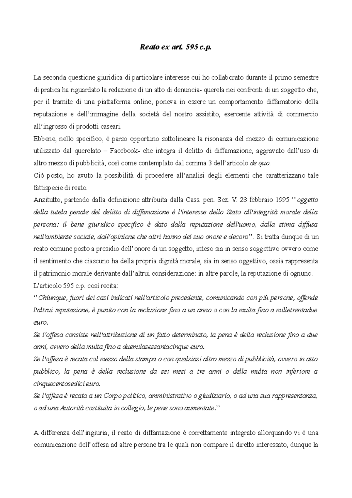 595 c.p. diffamazione - Reato ex art. 595 c. La seconda questione ...