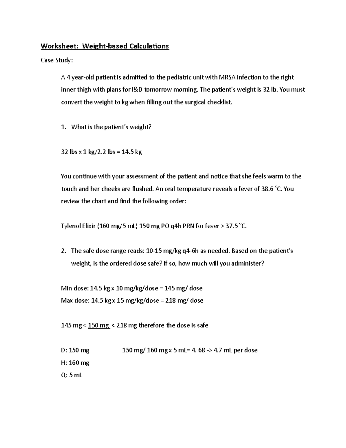 Week 6 Worksheet Weight Based Calculations Answers 1 Worksheet