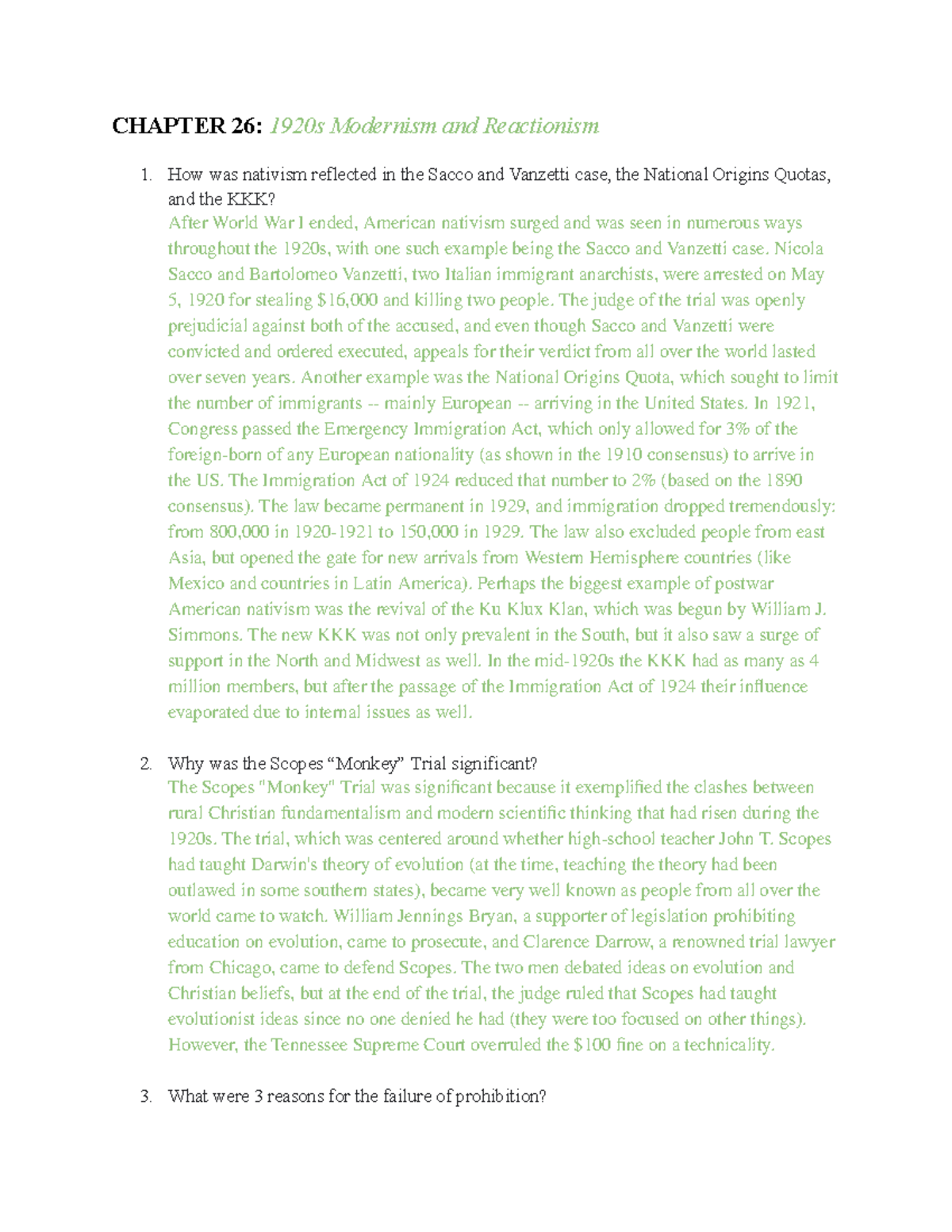 Chapter 26 HW Questions - CHAPTER 26: 1920s Modernism and Reactionism ...