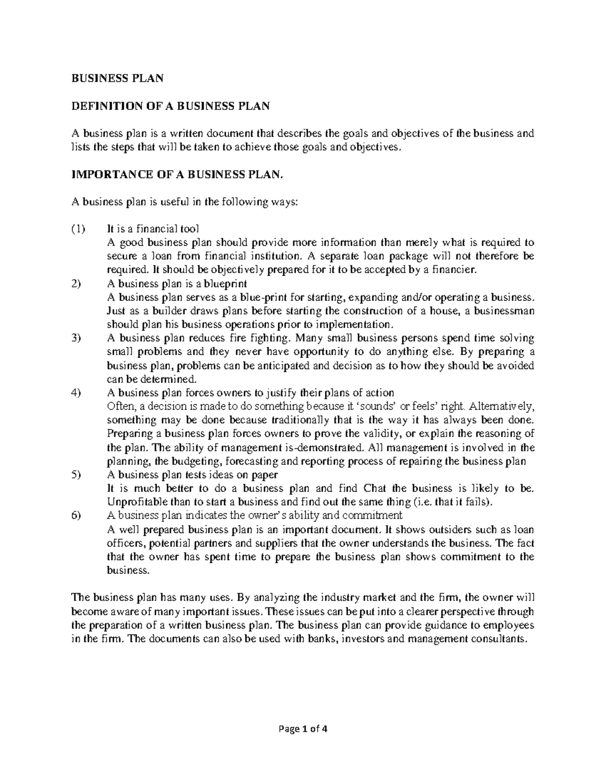 Business PLAN - BUSINESS PLAN DEFINITION OF A BUSINESS PLAN A business plan is a written ...