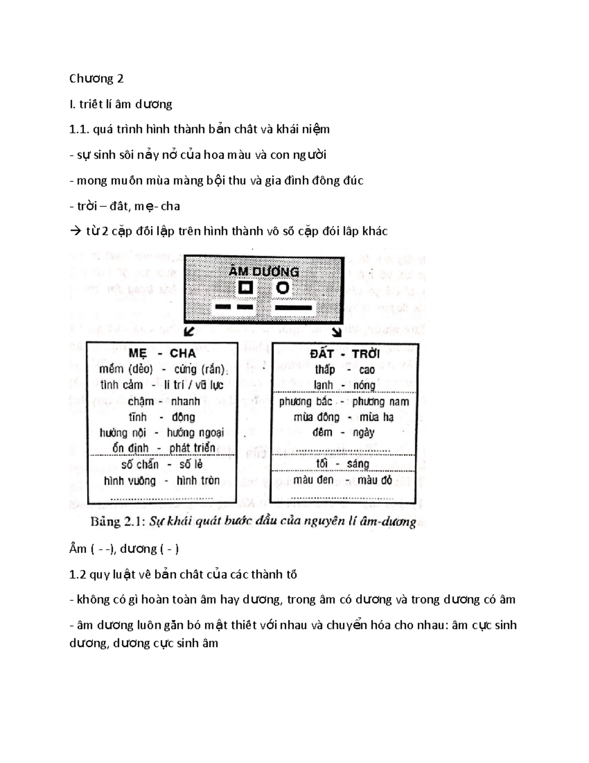 Dcvh vn week 2 lecture note - Ch ương 2 I. triếết lí âm d ương quá ...