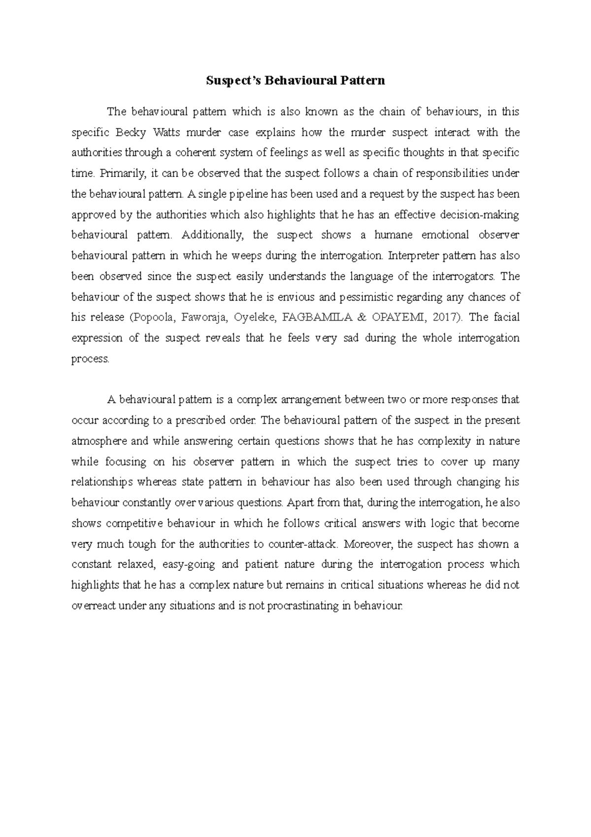 Suspect Behaviour - Suspect’s Behavioural Pattern The behavioural ...