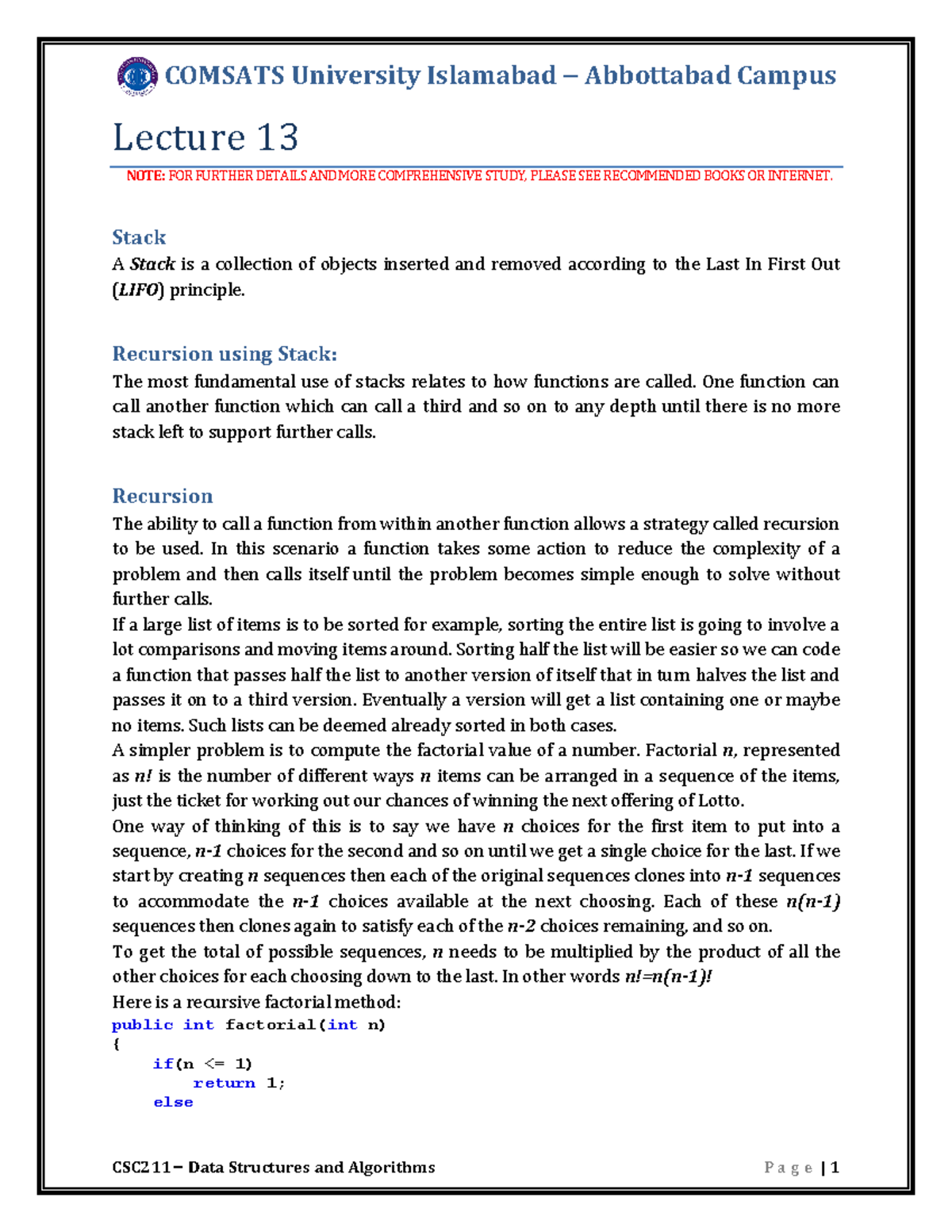 Lecture 13 - with full detail - COMSATS University Islamabad Abbottabad ...