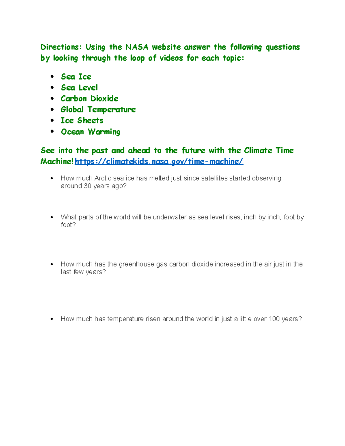 Climate+Timemachine+activity - Directions: Using the NASA website ...