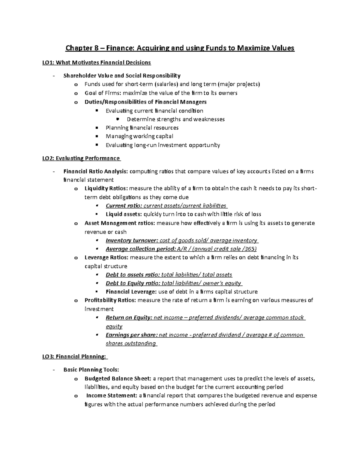 Chapter 8 - Finance - Summary BUSN Introduction to Business - Chapter 8 ...