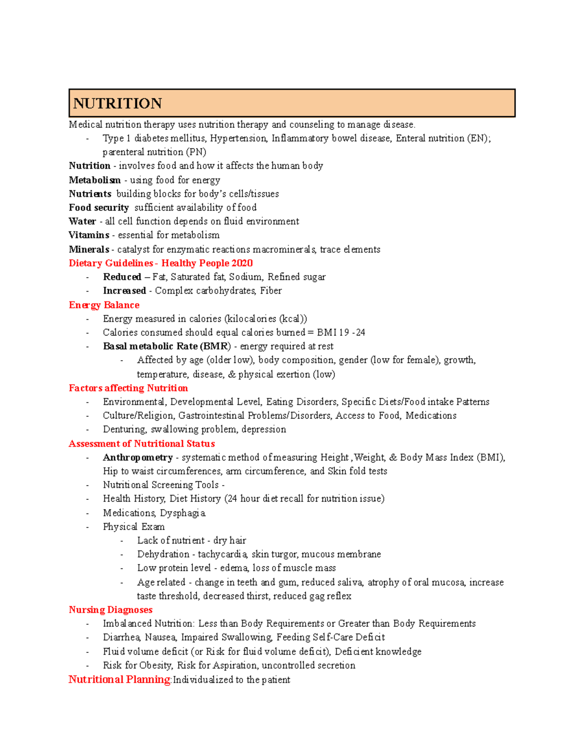 226 - Nutrition - Class note - NUTRITION Medical nutrition therapy uses ...