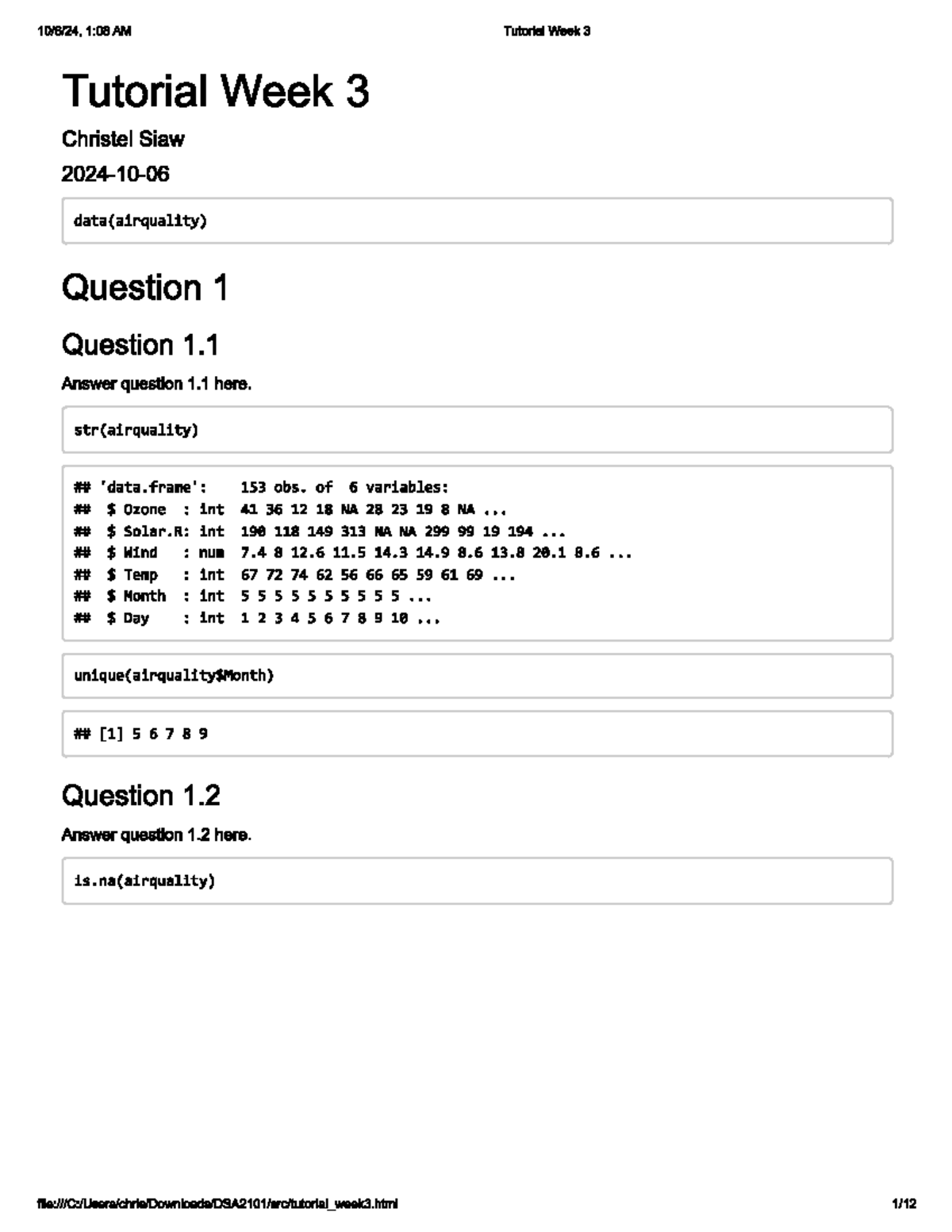 T3 - Tutorial 3 - 1:08 AM Tutorial Week 3 Tutorial Week 3 Christel Siaw ...