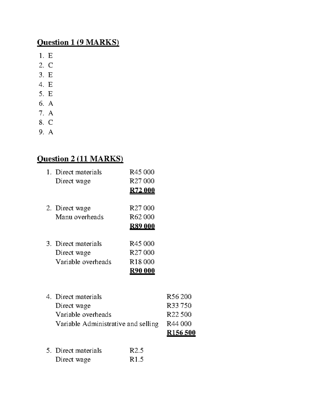MAC & FTA SEM-TEST1 2022 MEMO - Question 1 (9 MARKS) 1. E 2. C 3. E 4 ...