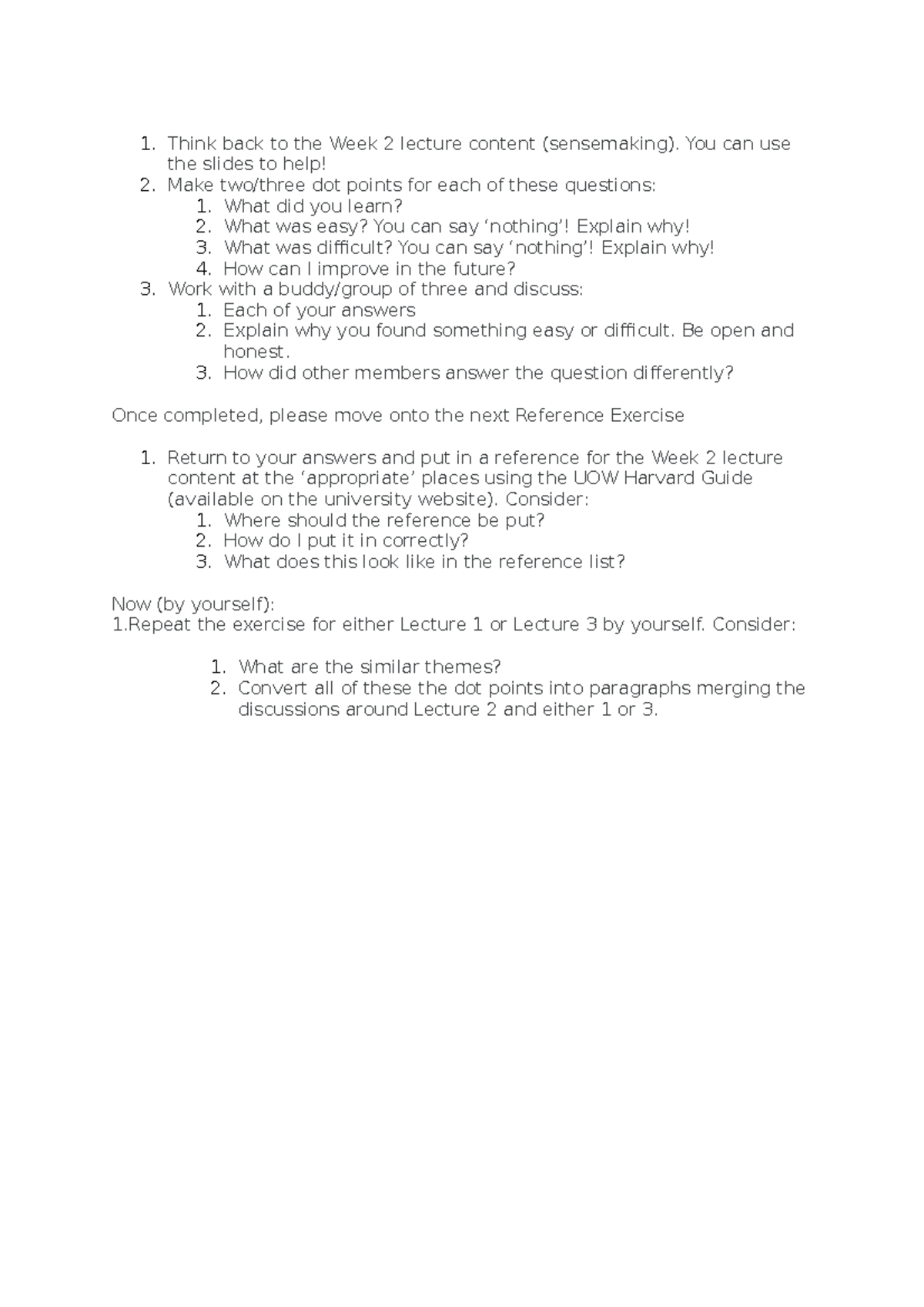 Managing Individuals Week 4 Tutorial Questions - Think back to the Week 2 lecture content - Studocu