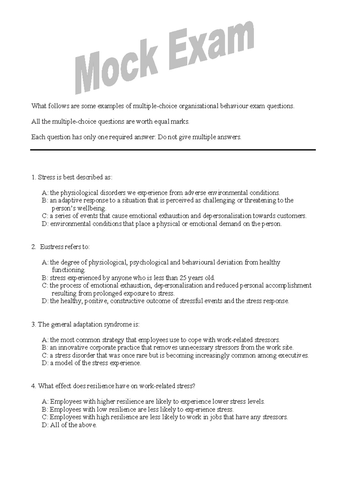 Sample/practice exam 3 August 2013, questions and answers - What ...