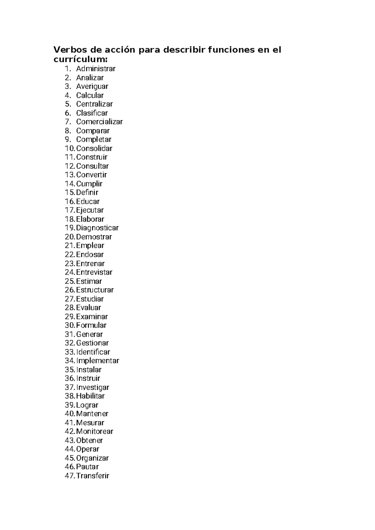Verbos de acción para describirnos en el currículum - Verbos de acción ...