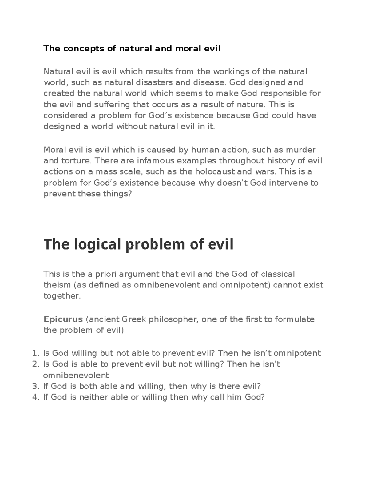 Document 18 - The concepts of natural and moral evil Natural evil is ...
