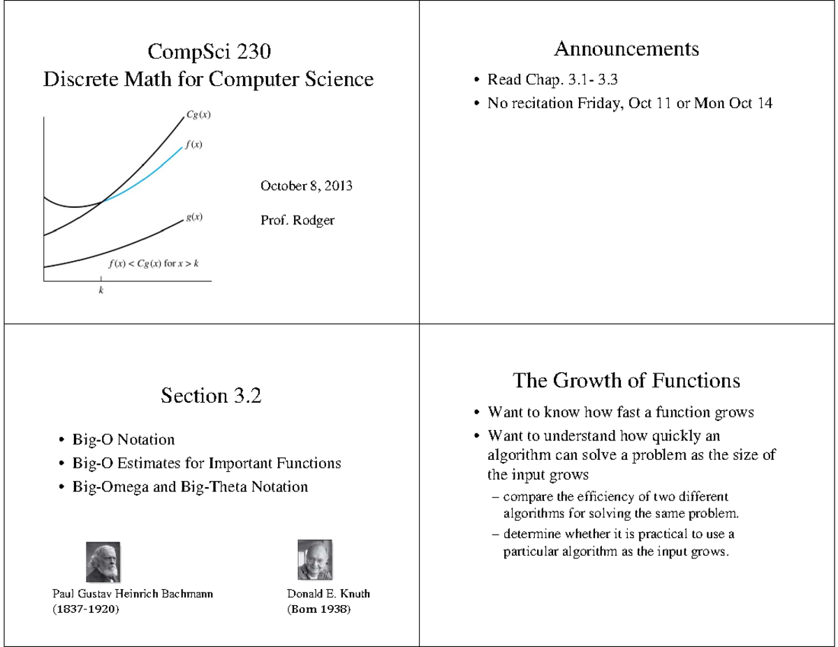 Lecture 12-131008 algorithms Big O-4up - CompSci 230 Discrete Math for Computer Science October ...