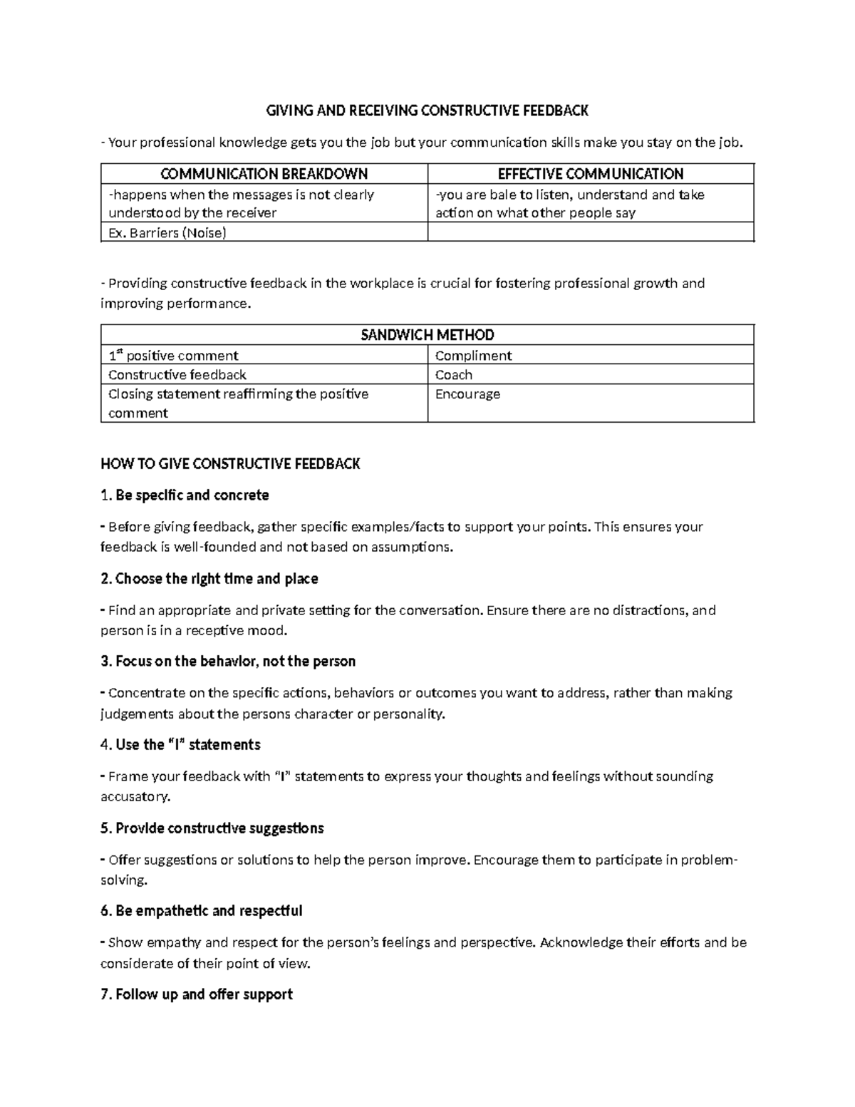 GIVING AND RECEIVING CONSTRUCTIVE FEEDBACK- FOREIGN LANG - GIVING AND ...