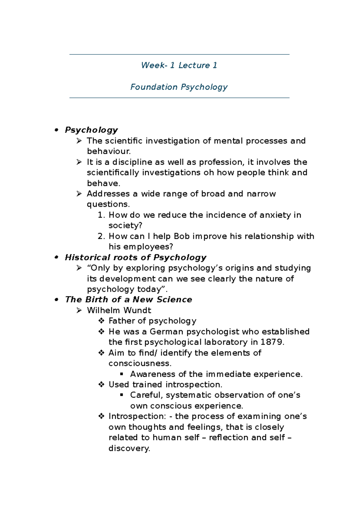 Week 1 Lecture 1 Foundation Psychology - Week- 1 Lecture 1 Foundation ...