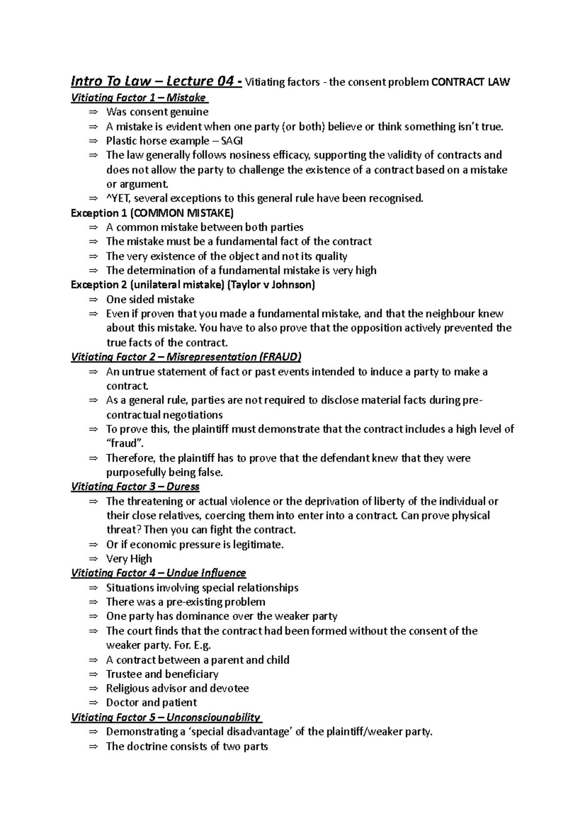 Intro To Law 04 - lecture notes for semeseter - Intro To Law – Lecture ...