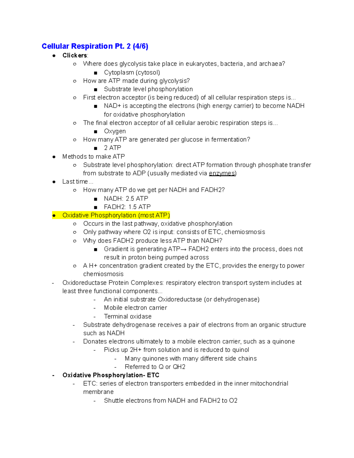 BIOL160 040622 - cellular respiration part 2 - Cellular Respiration Pt ...