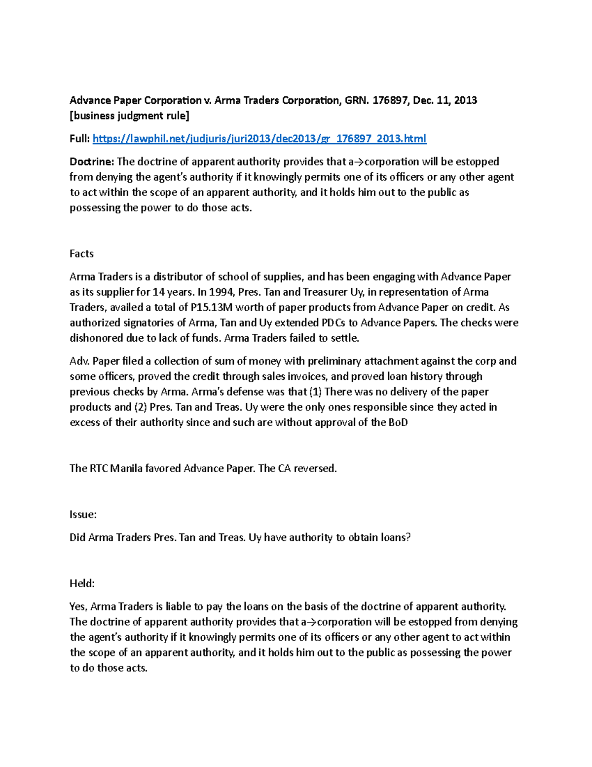 Advance Paper Corporation v. Arma Traders Corporation, GRN. 176897, Dec ...