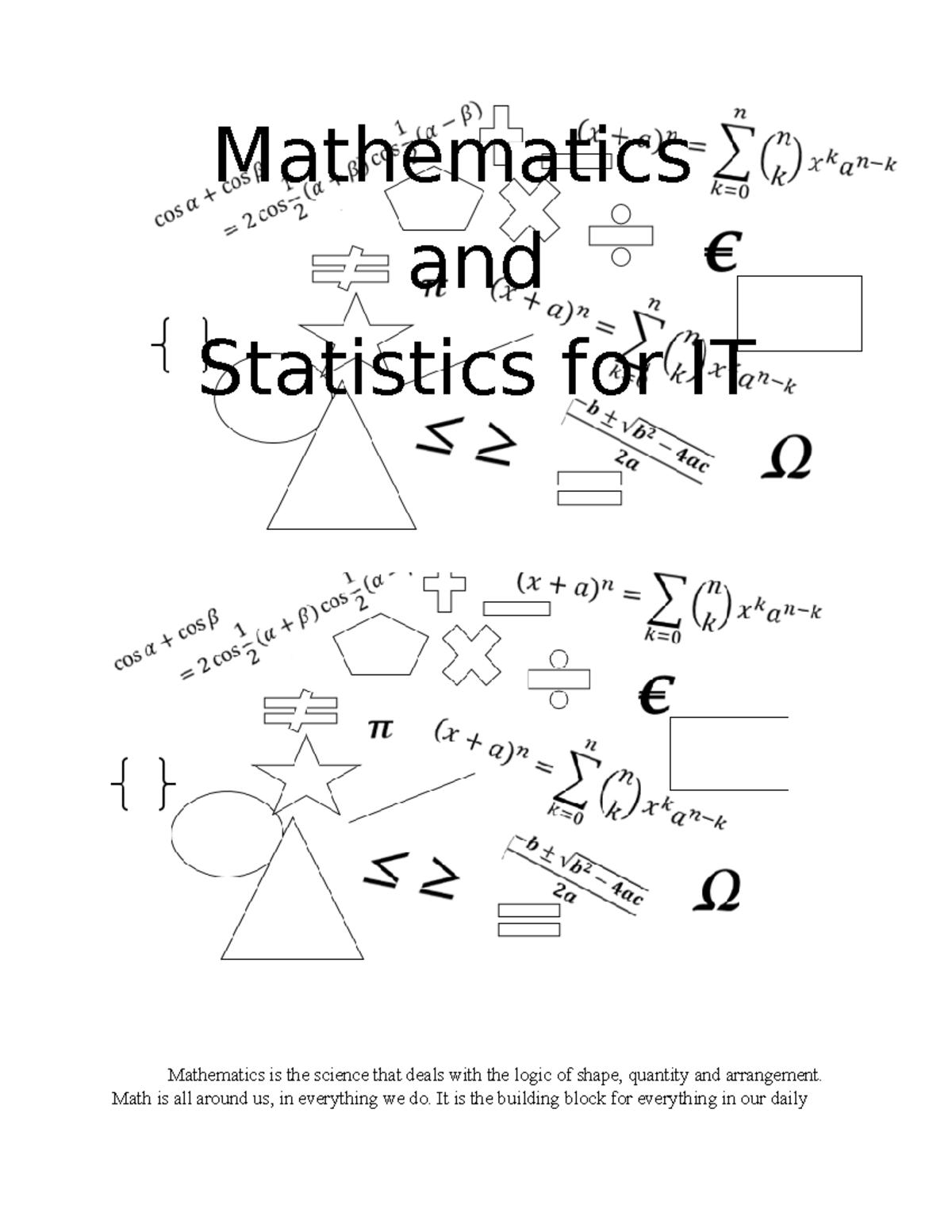 Intro - Mathematics and Statistics for IT Mathematics is the science ...
