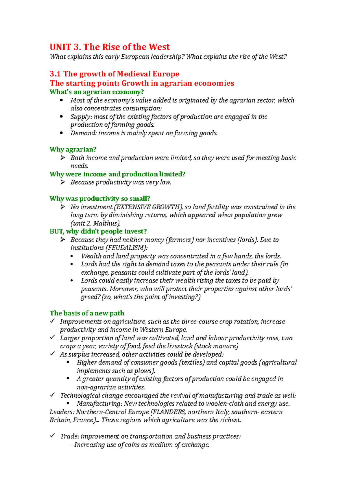 UNIT 3 economic history - UNIT 3. The Rise of the West What explains ...