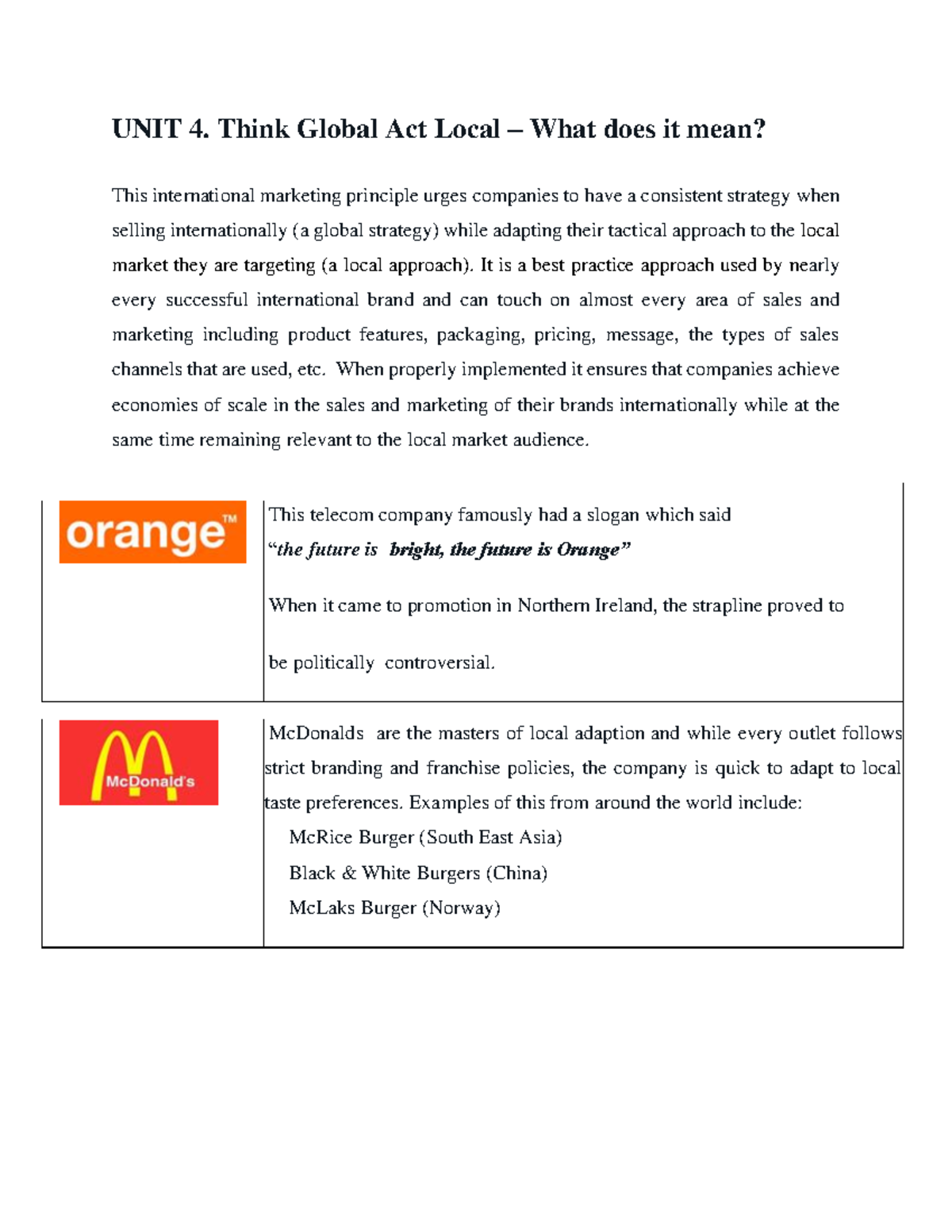 UNIT 1. Further reading Think Global Act Local - UNIT 4. Think Global ...