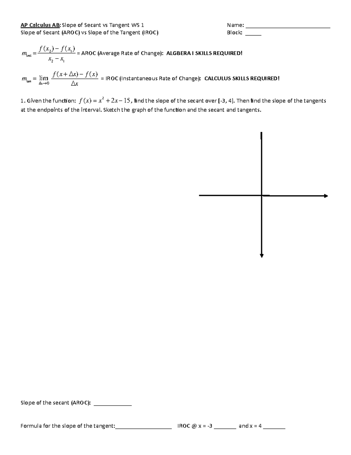 AP Calc AB Slope of Sec vs Tan I-1 - AP Calculus AB: Slope of Secant vs ...