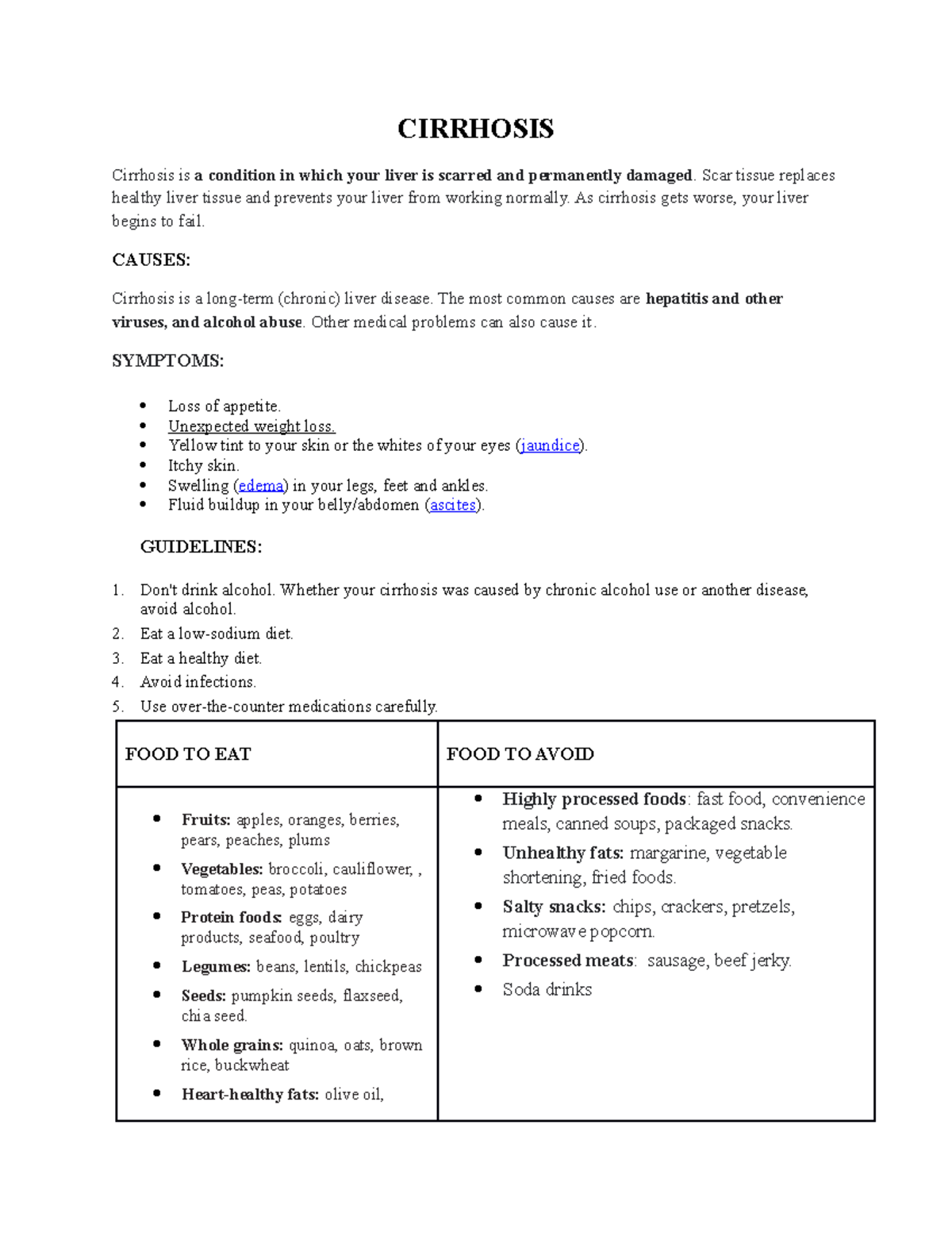 Cirrhosis - disease sheet - CIRRHOSIS Cirrhosis is a condition in which ...