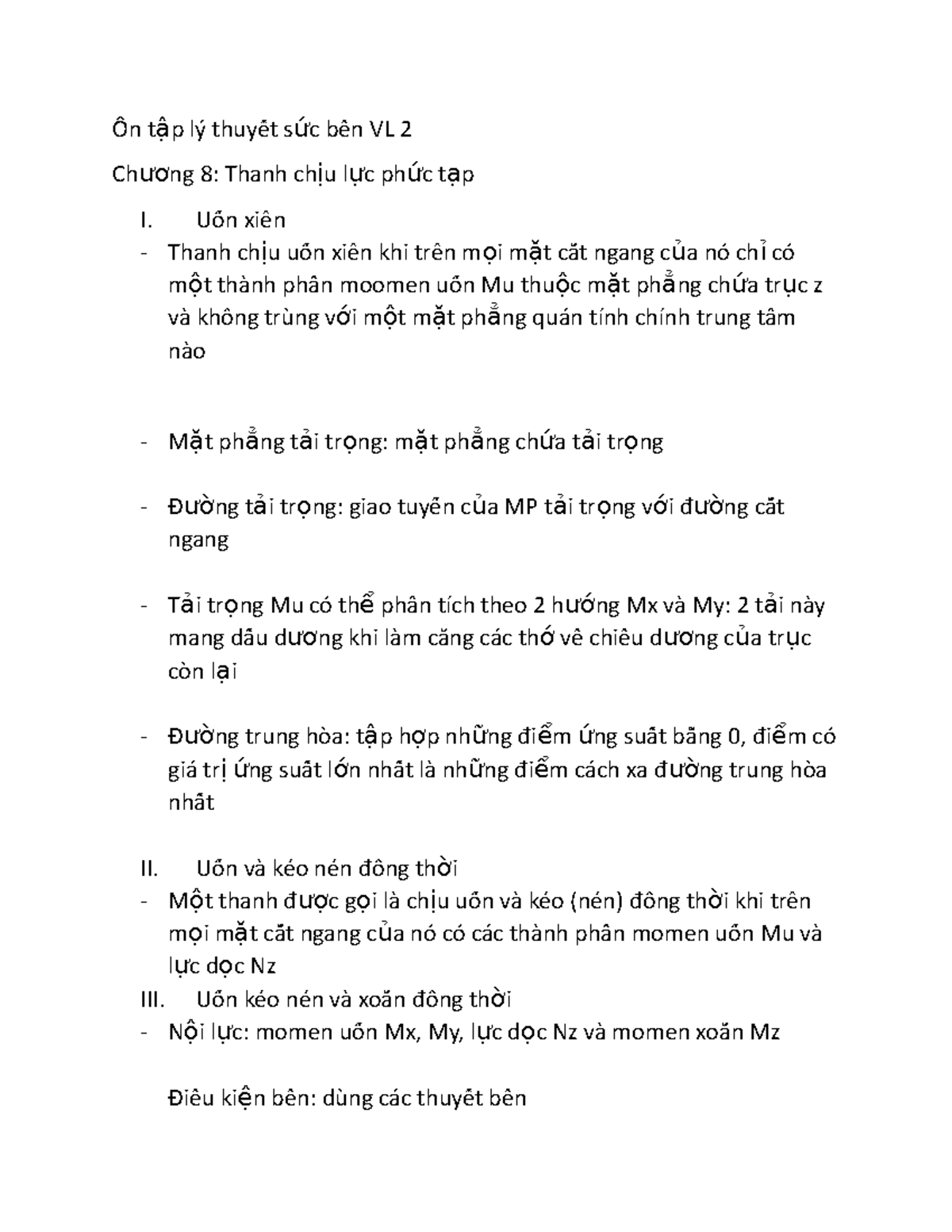 Ôn tập lý thuyết sức bền VL 2 - Ôn t ập lý thuyếết s ức bếền VL 2 Ch ương 8: Thanh ch u l ị ực ...