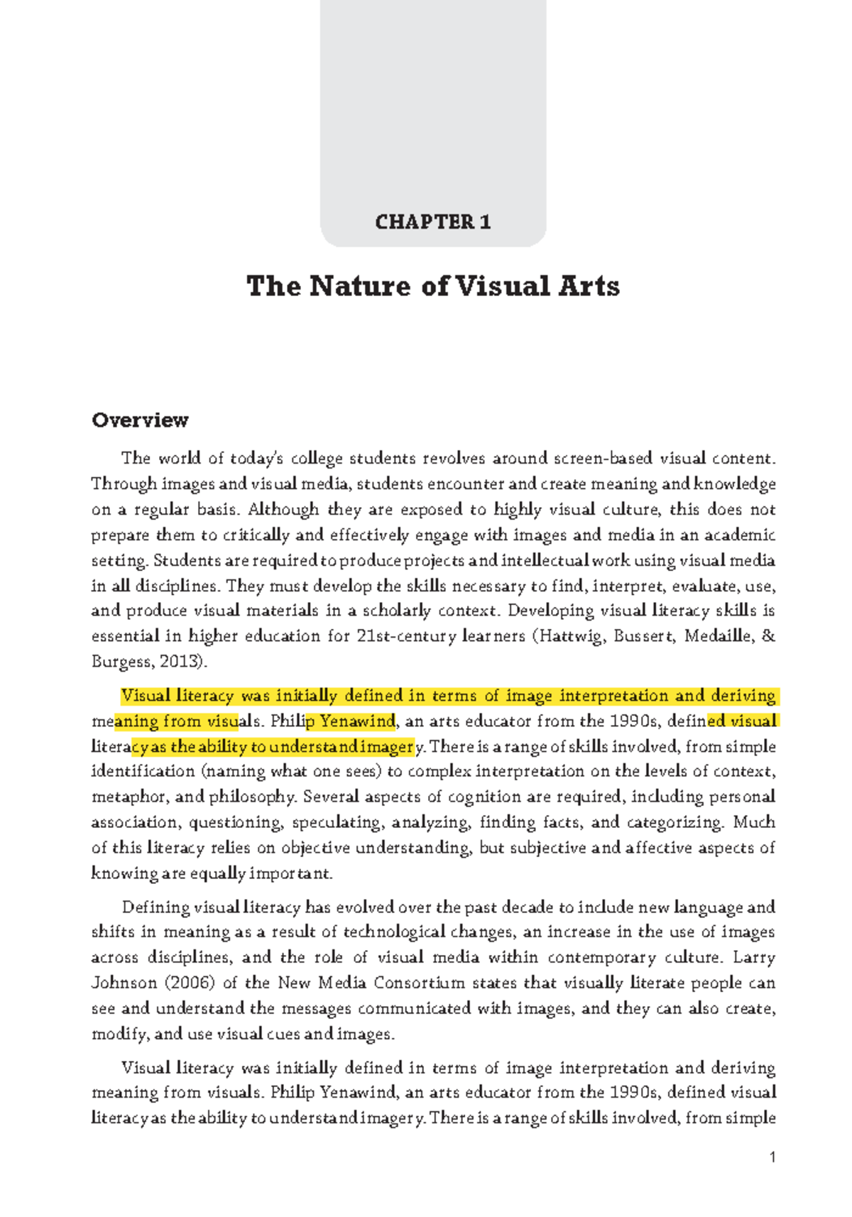 1-Chapter-1 - Arts - CHAPTER 1 The Nature of Visual Arts Overview The ...