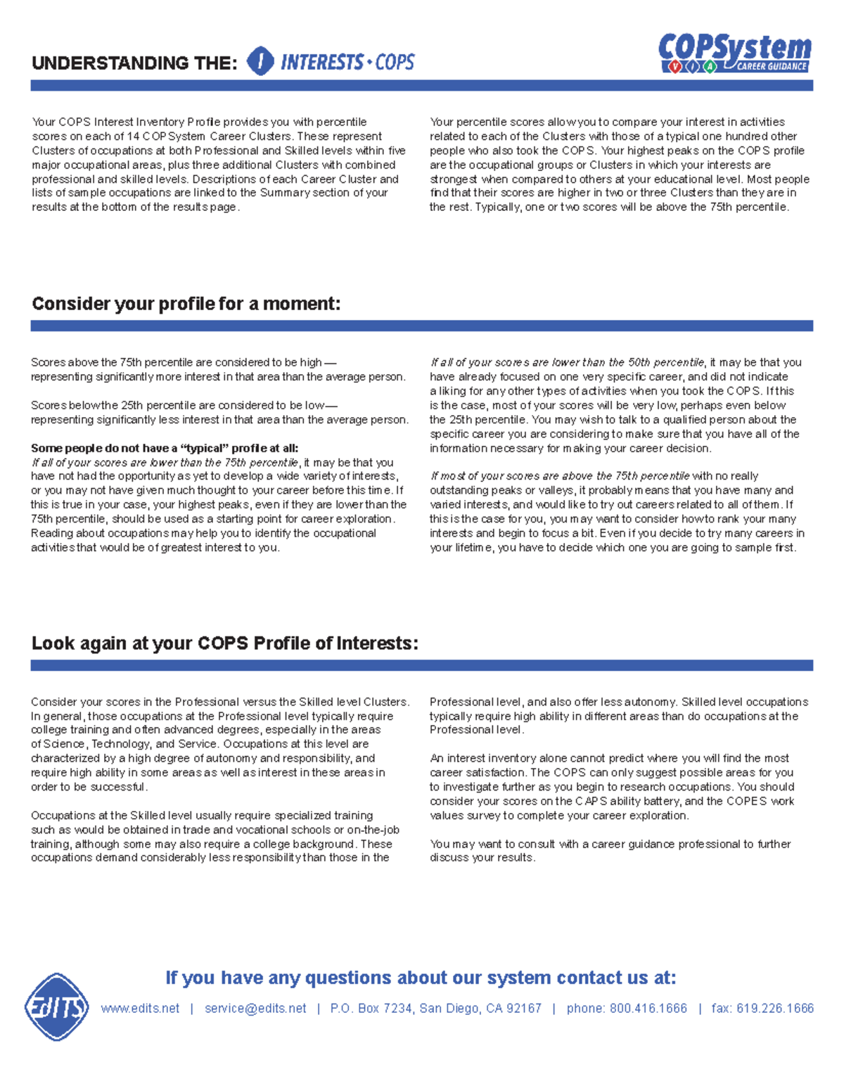 COPS-Read-More - Your COPS Interest Inventory Profile provides you with ...