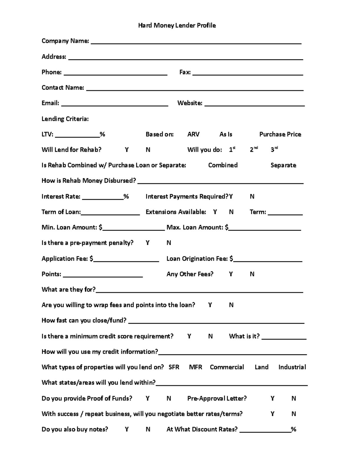 Hard Money Lender Profile - Hard Money Lender Profile Company Name ...