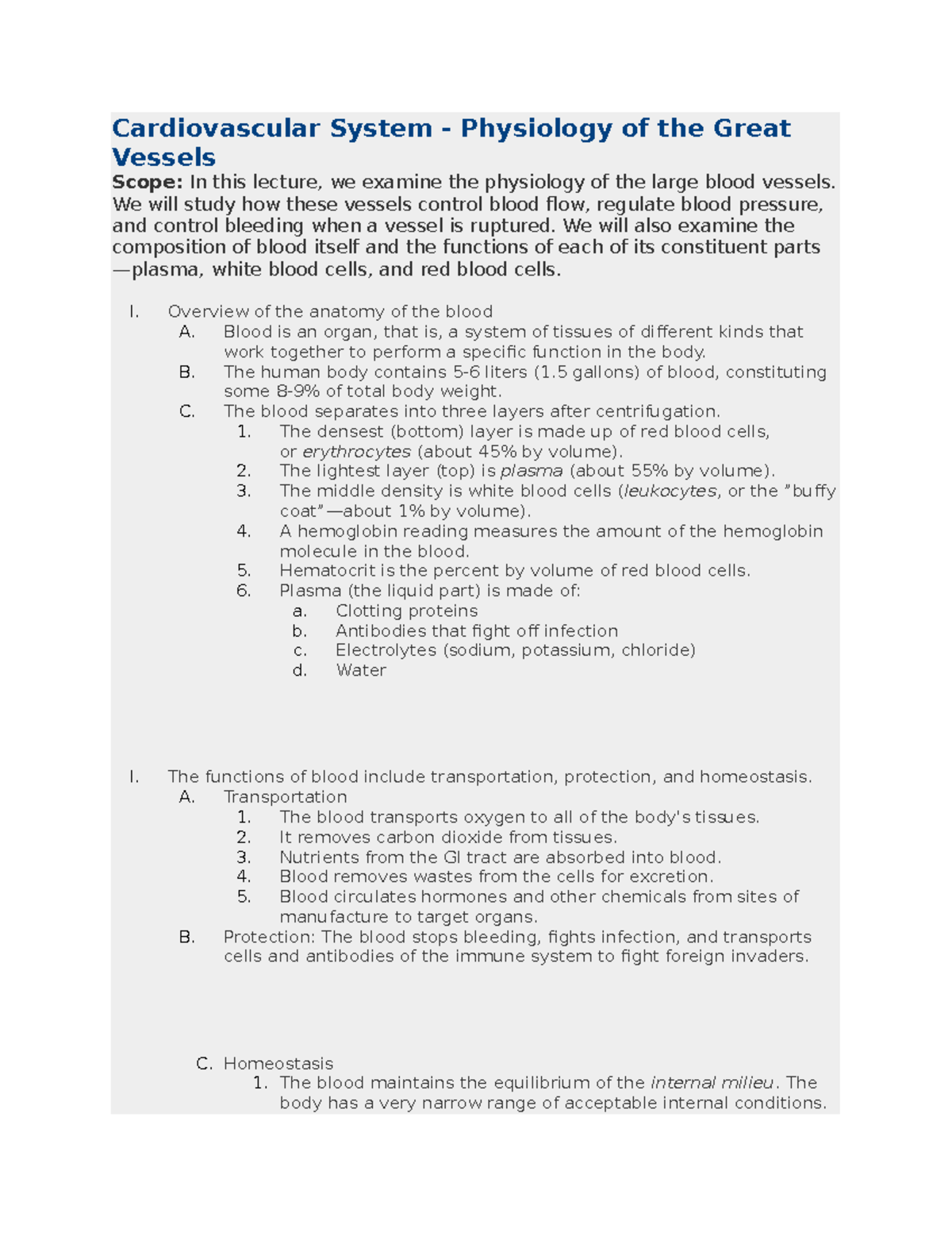 Cardiovascular System - Physiology of the Great Vessels ...