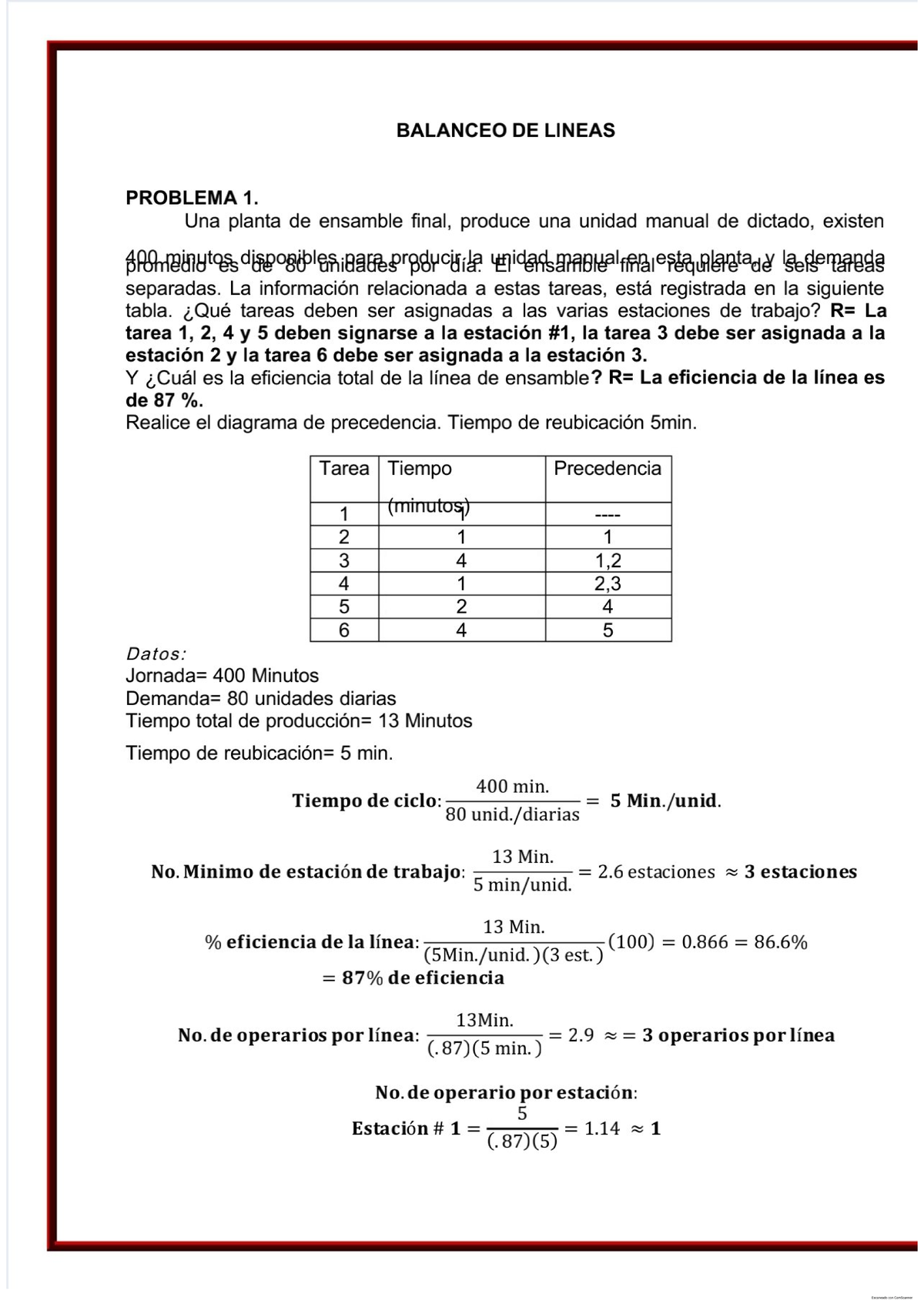Ejercicios balanceo de lineas - Operaciones Unitareas y Procesos ...
