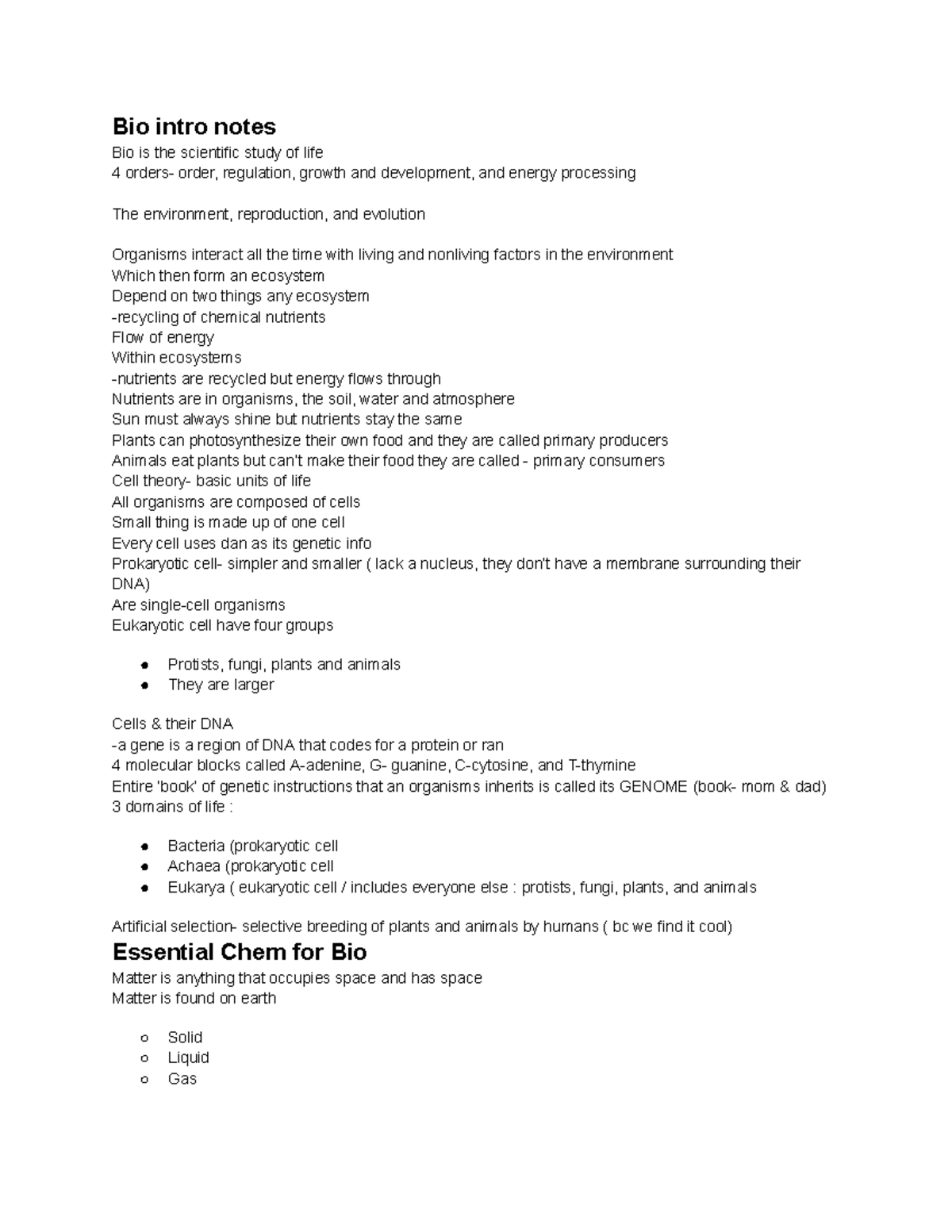 Life Science Notes - Bio intro notes Bio is the scientific study of ...