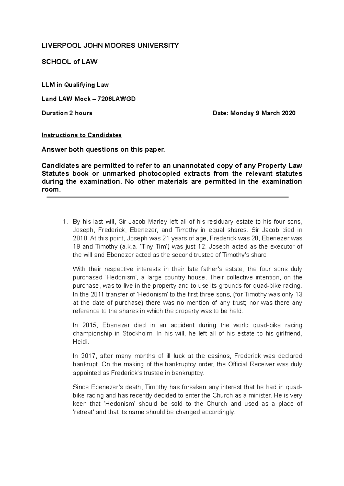 Sample/practice exam 13 March 2020, questions - LIVERPOOL JOHN MOORES ...