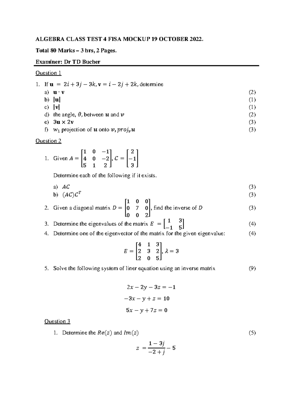 2022 Test 4 Test paper (Algebra) - ALGEBRA CLASS TEST 4 FISA MOCKUP 19 ...