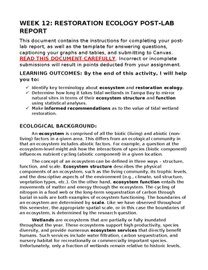 Restoration Ecology - WEEK 12: RESTORATION ECOLOGY POST-LAB REPORT This ...