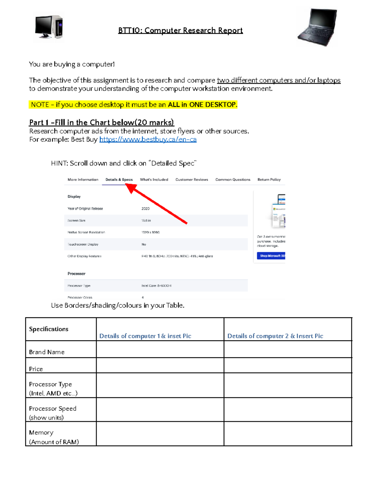 Computer Research Assignment - BTT10: Computer Research Report You are ...