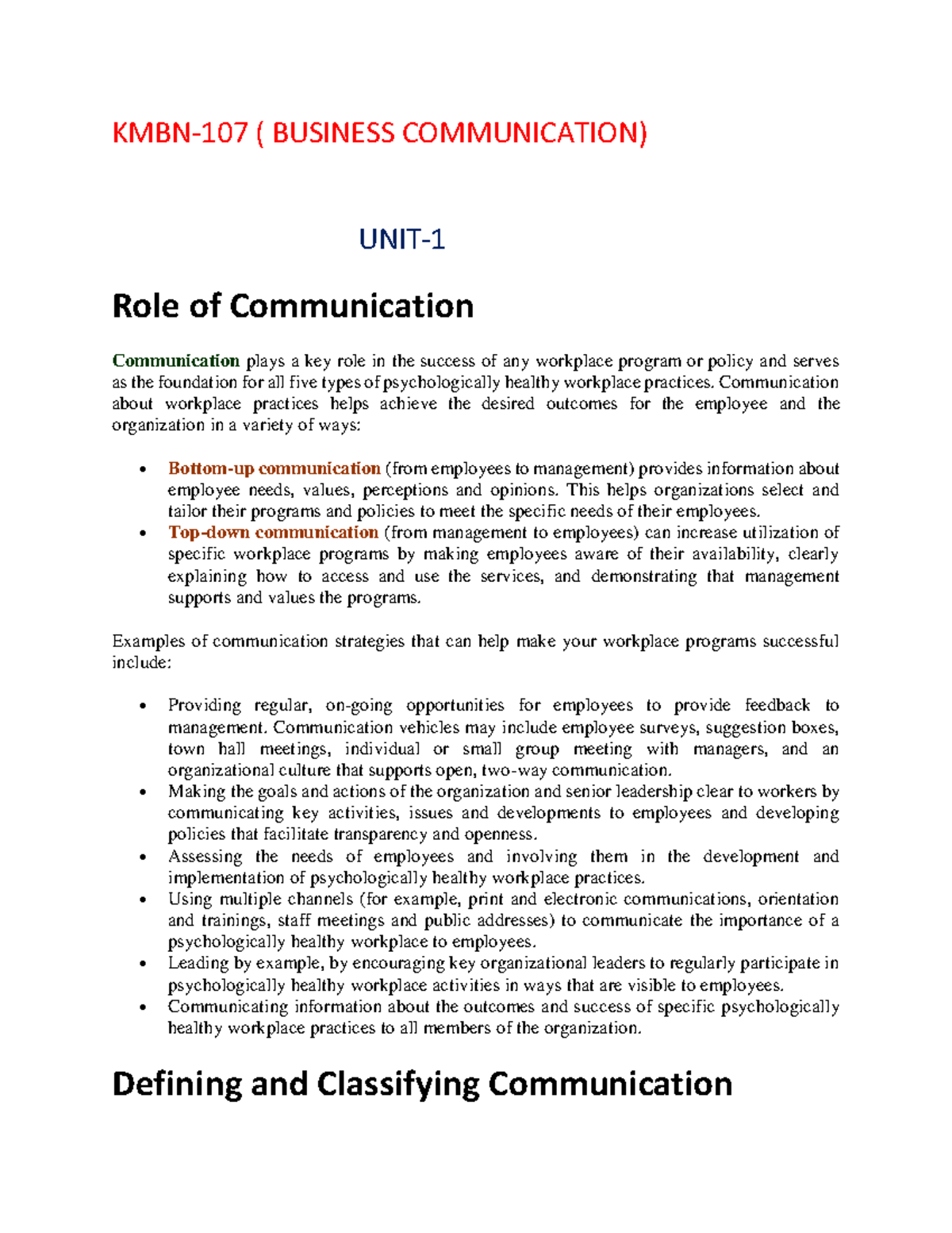 KMBN-107 - Good - KMBN-107 ( BUSINESS COMMUNICATION) UNIT- Role of ...