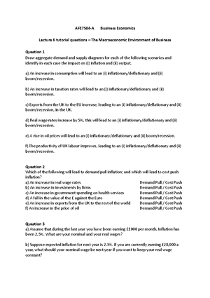 Lecture 1 tutorial questions - Economic Problems of Scarcity and Demand-3 - AFE7504-A Business ...