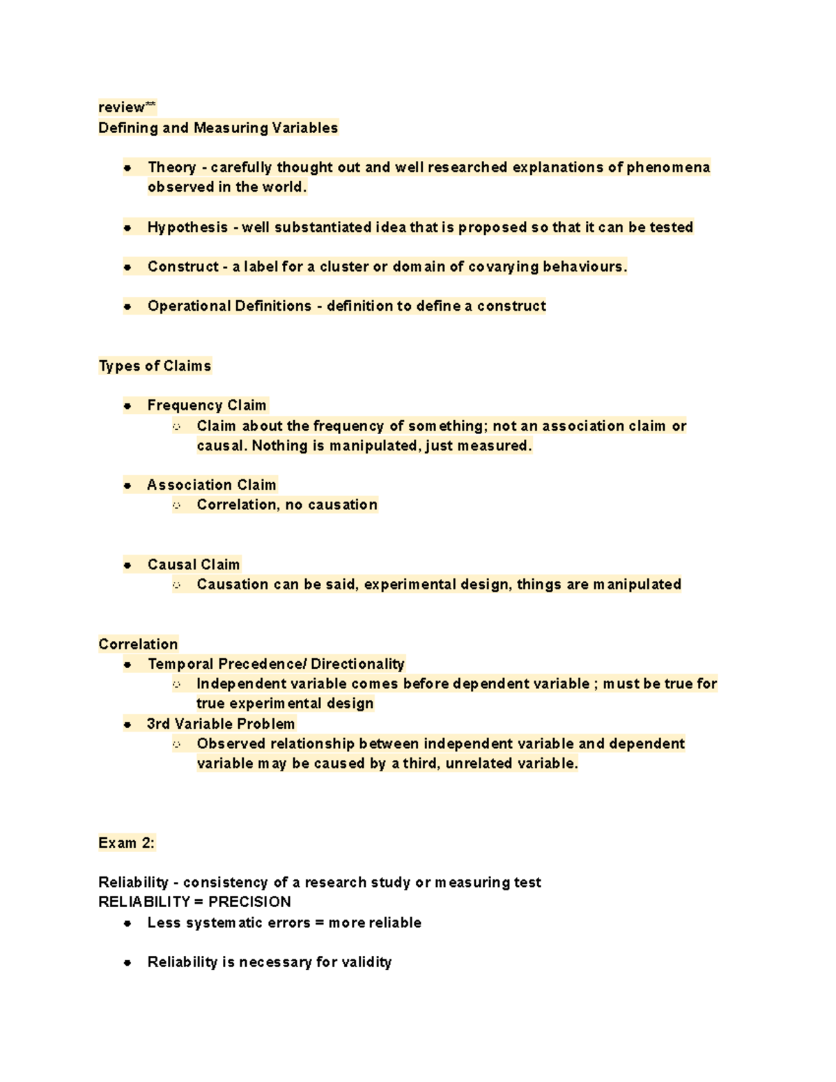 Research EXAM 2 Study - review** Defining and Measuring Variables ...