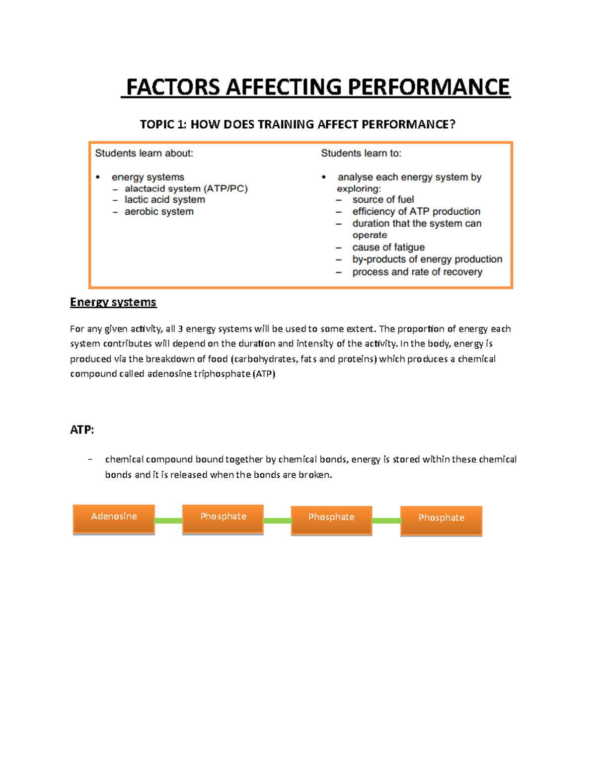 pdhpe core 2 Study Notes - FACTORS AFFECTING PERFORMANCE TOPIC 1: HOW ...