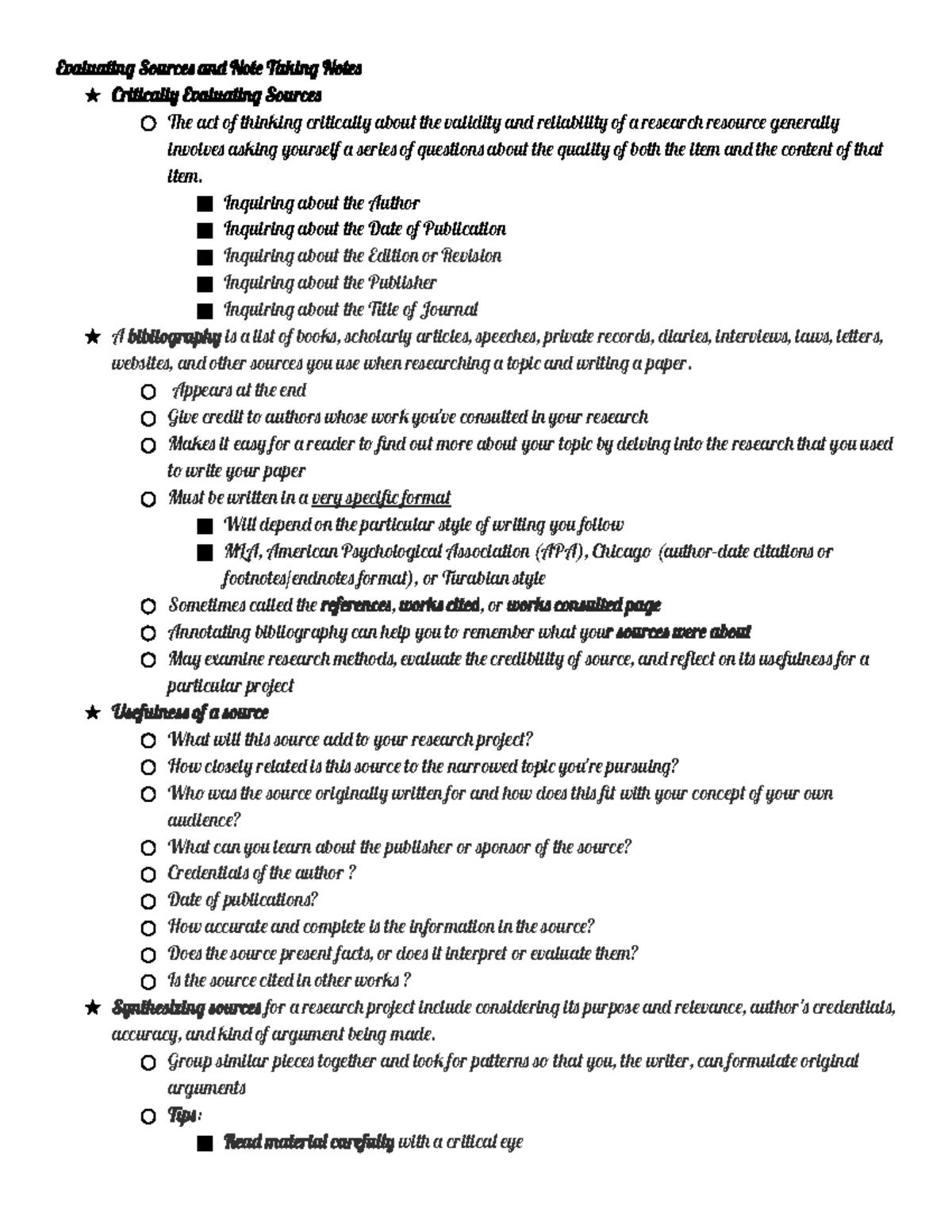 Evaluating Sources and Note Taking Notes - Inquiring about the Author ...