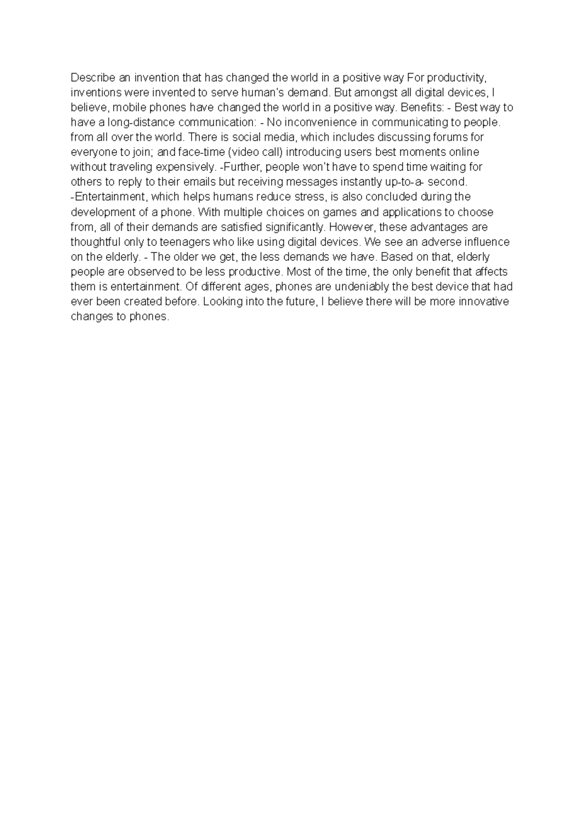 Speaking essays - Describe an invention that has changed the world in a ...