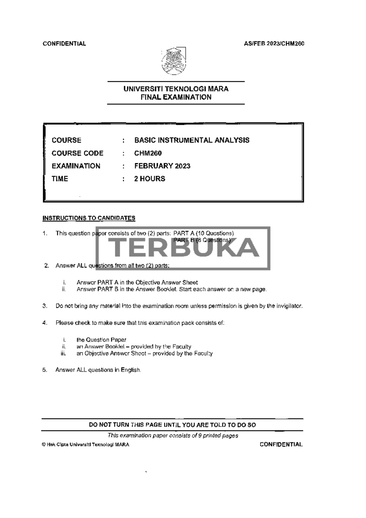 CHM260 - Tutorial work for students - UNIVERSITI TEKNOLOGI MARA FINAL ...