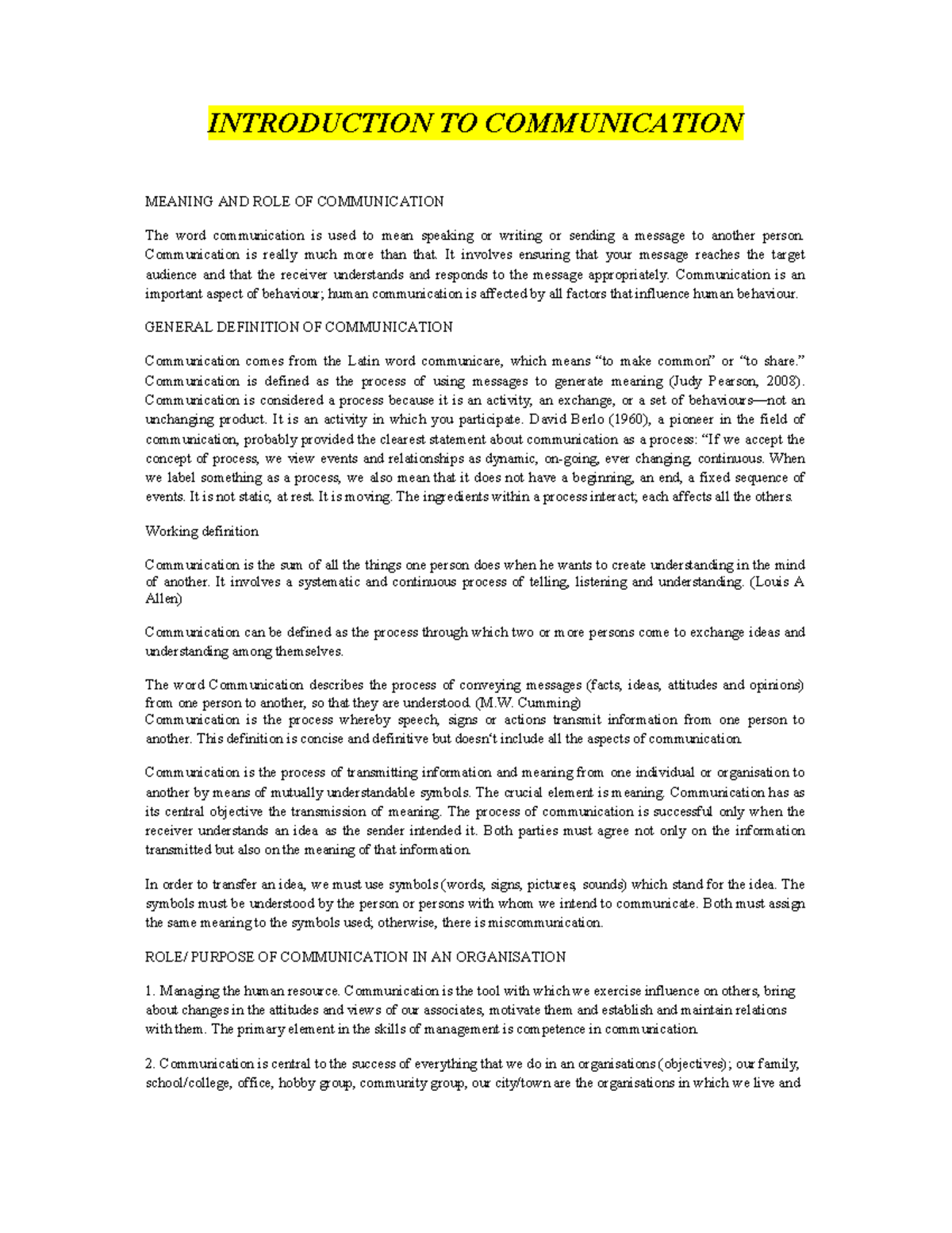 Communication skills - INTRODUCTION TO COMMUNICATION MEANING AND ROLE ...