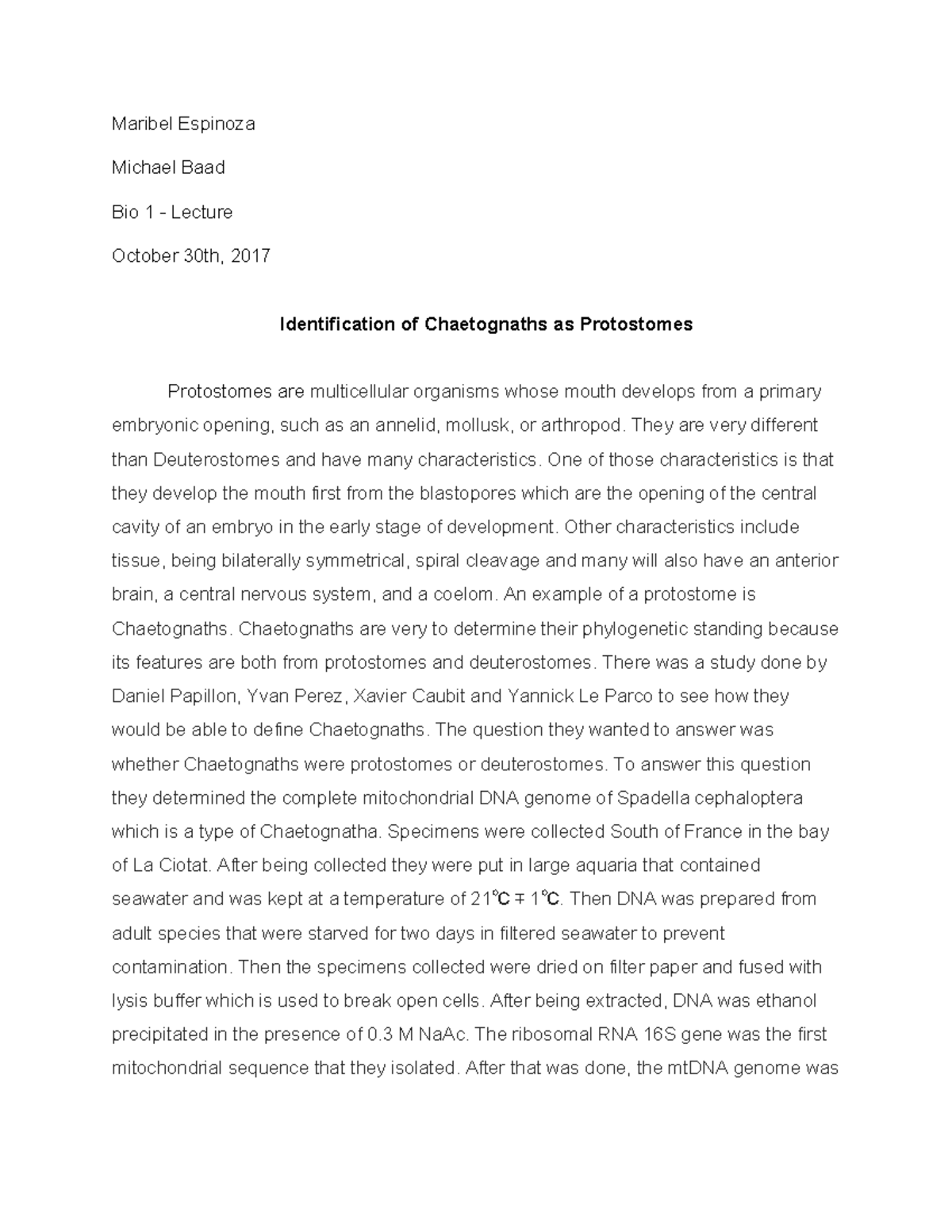 Primary Research Report - Maribel Espinoza Michael Baad Bio 1 Lecture ...