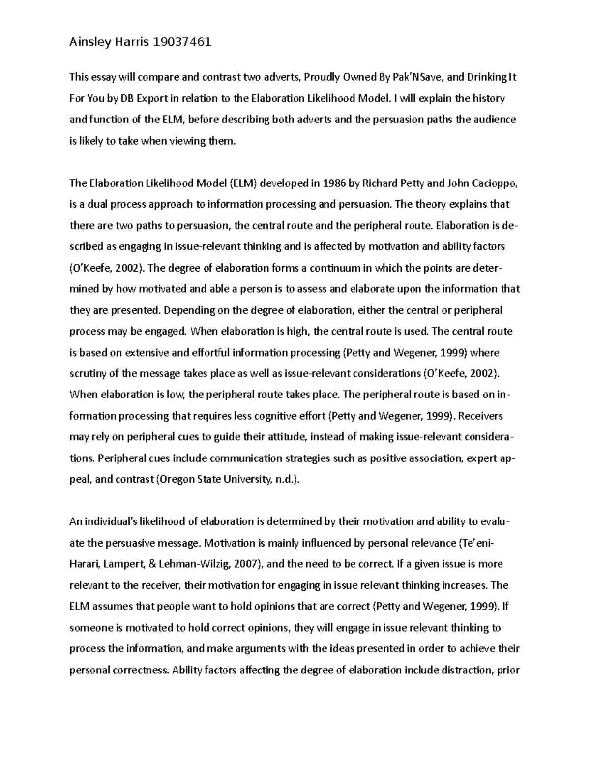 Advertising analysis in relation to the Elaboration Likelihood Model ...
